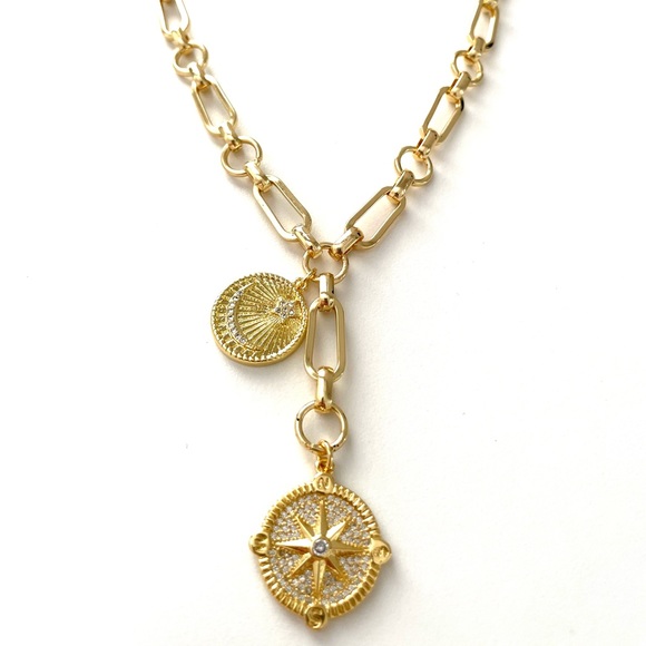 Jewelry | Multi Charm Necklace Chunky Mixed Paperclip Chain Moon Star ...